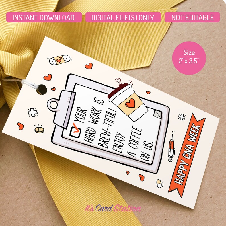 CNA Week Gift Tag, Printable CNA Coffee Gift Tag, Certified Nursing ...