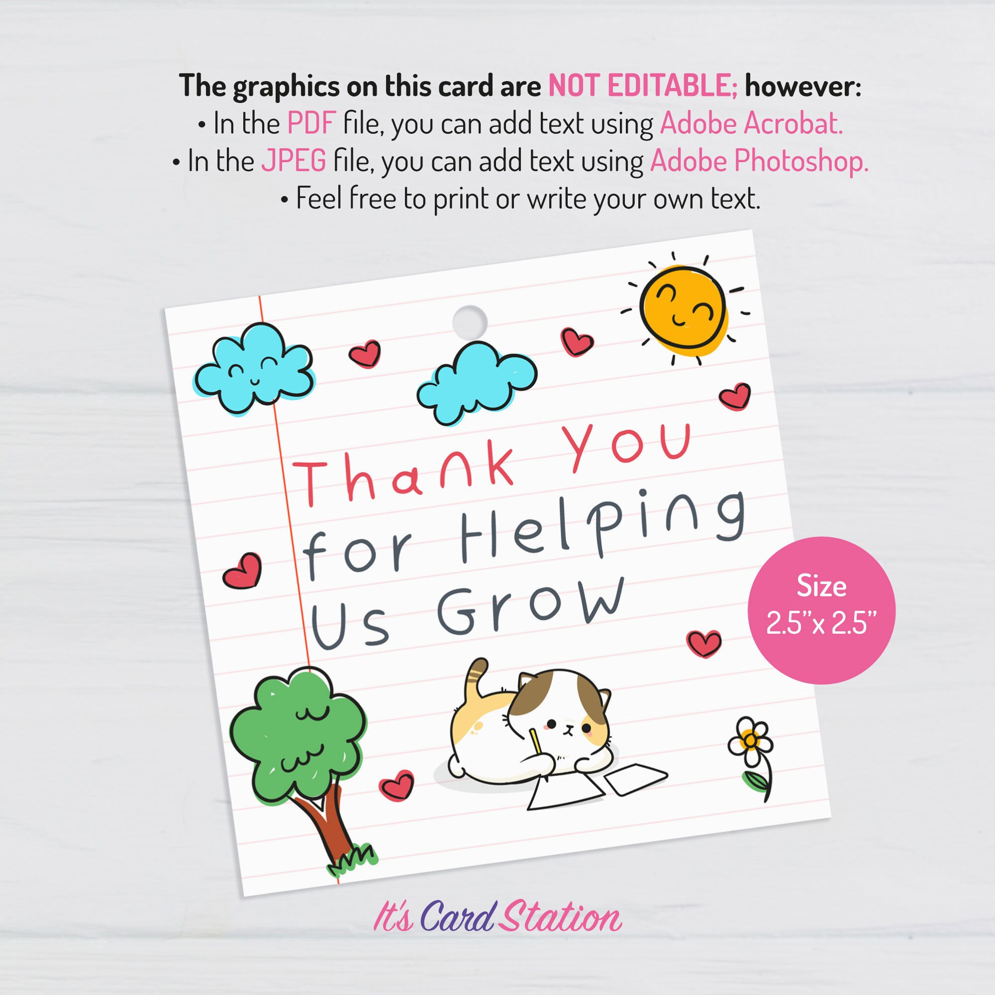 Cute Teacher Appreciation Gift Tag With Cat Design Printable Teacher ...