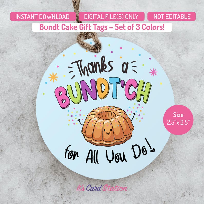 Thanks a Bundt'ch Gift Tag - Bundt Cake Gift Tag Printable - Nurse ...