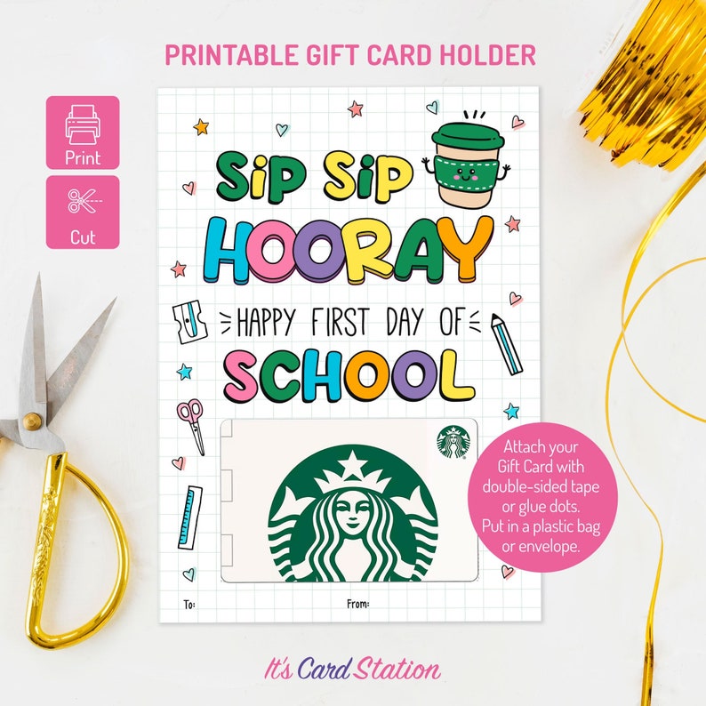 First Day of School Teacher Coffee Gift Card Holder, Sip Sip Hooray ...