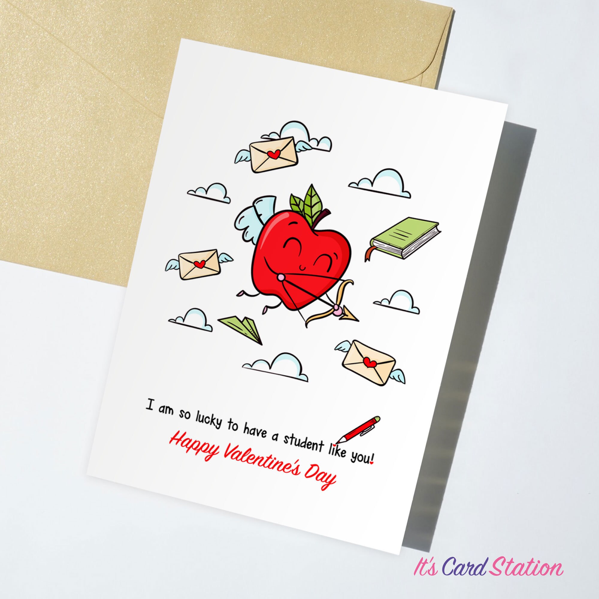 Printable Teacher to Student Valentine's Day Card, Cute Heart Apple ...