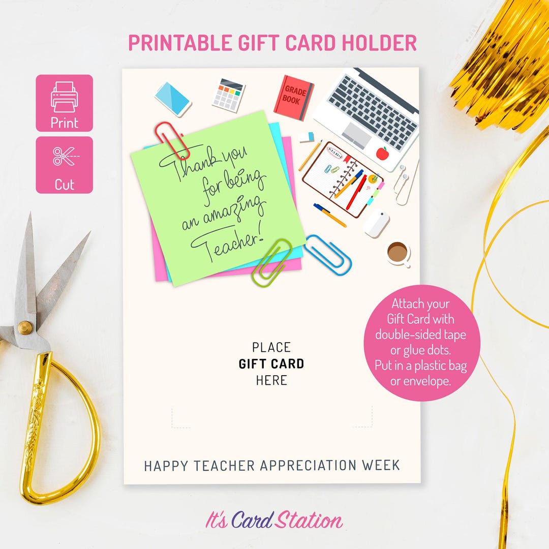 Teacher Appreciation Gift Card Holder Printable: Thank You Card ...