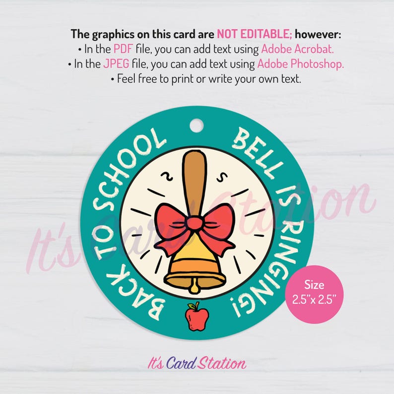 Back to School Bell Gift Tag: Printable Teacher & Student Stickers ...