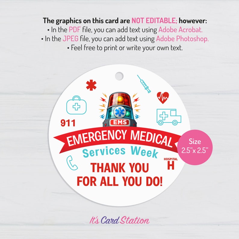 Emergency Medical Services Week Gift Tag - Printable EMS Thank You Gift ...