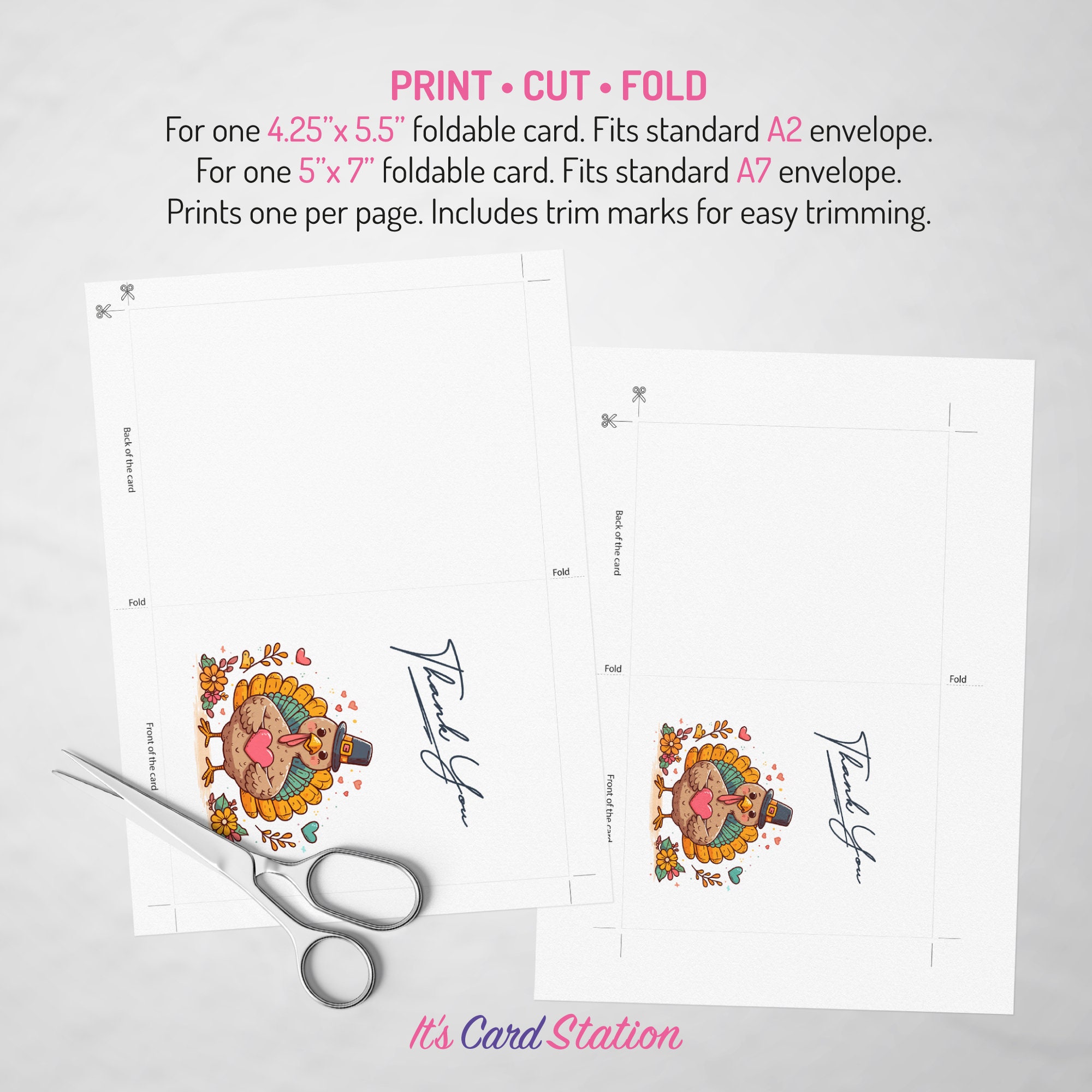 Printable Thanksgiving Cute Thank You Card Template - Cute Turkey ...