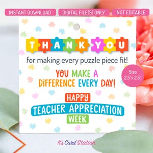Puzzle Thank You Tag: Teacher Appreciation Gift (digital Download) - Etsy