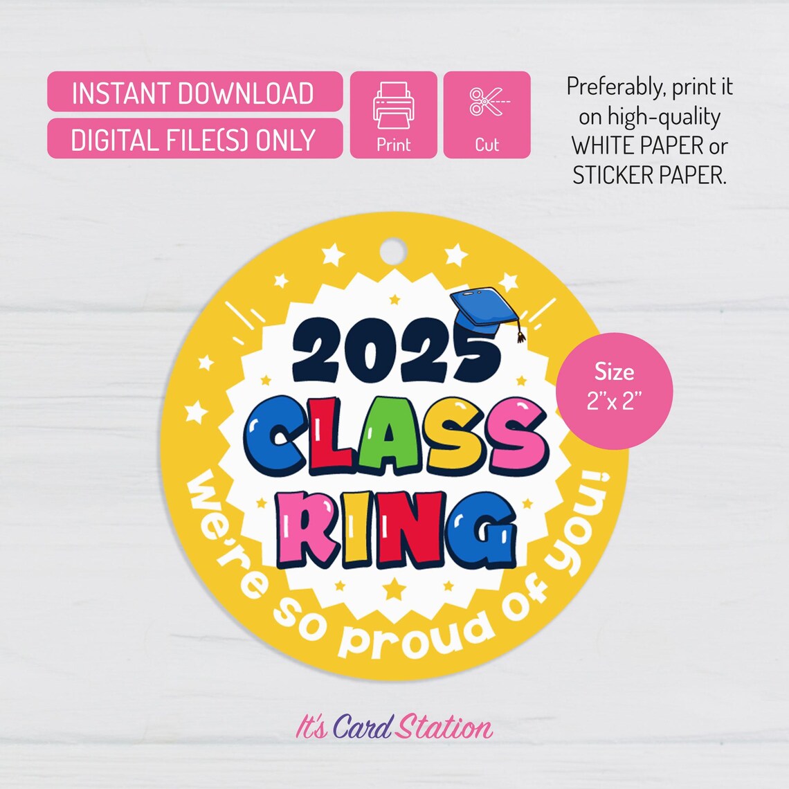 2025 Class Ring Pop Favor Tags: Printable Graduation Stickers (digital ...