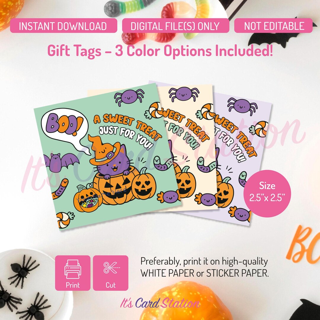 Cute Halloween Cat Gift Tags Printable, Preschool Classroom Treat Tags ...