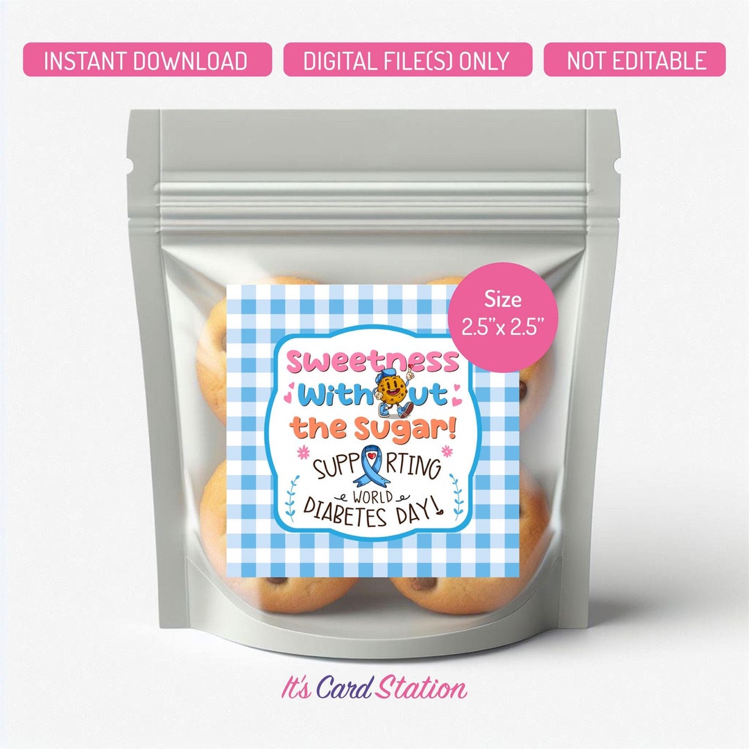 Diabetes Day Cookie Tag, Printable Diabetes Awareness Favor, World ...
