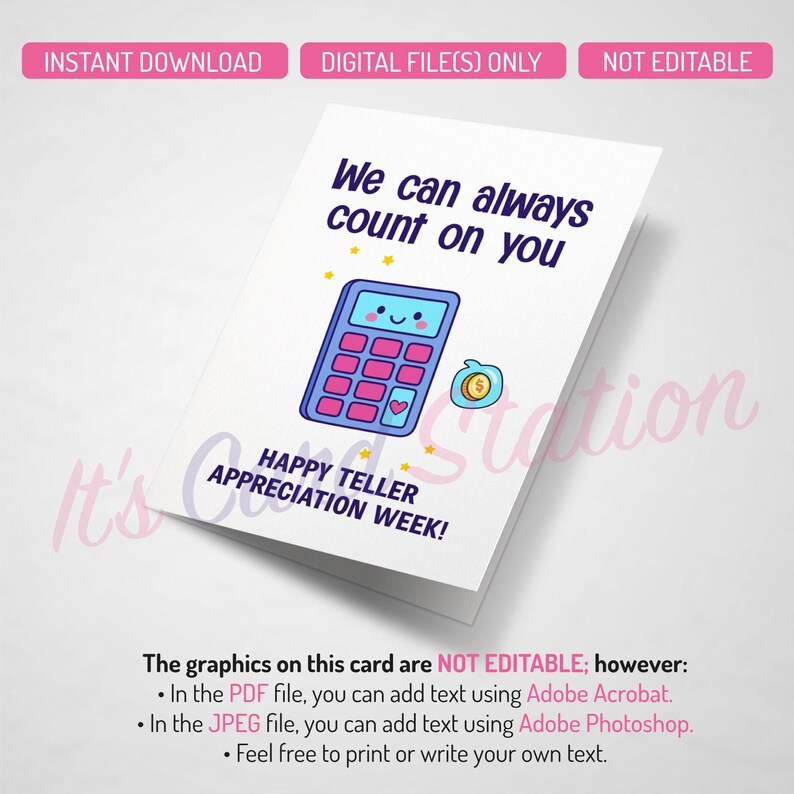 Bank Teller Appreciation Week Card Printable – We Can Always Count on ...