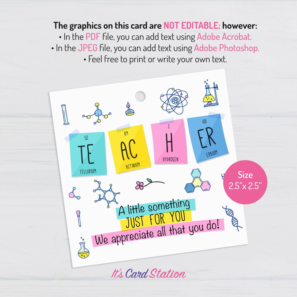 Printable Science Teacher Gift Tag | Chemistry Elements (digital ...