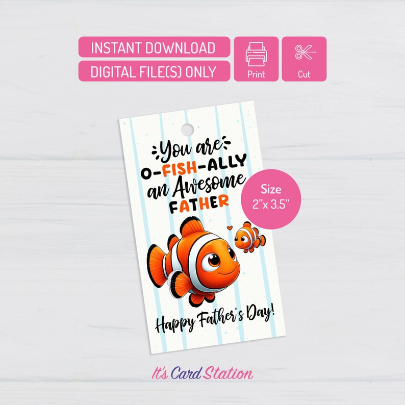 Clownfish Father's Day Gift Tag – Fishing Dad Sticker (digital Download ...