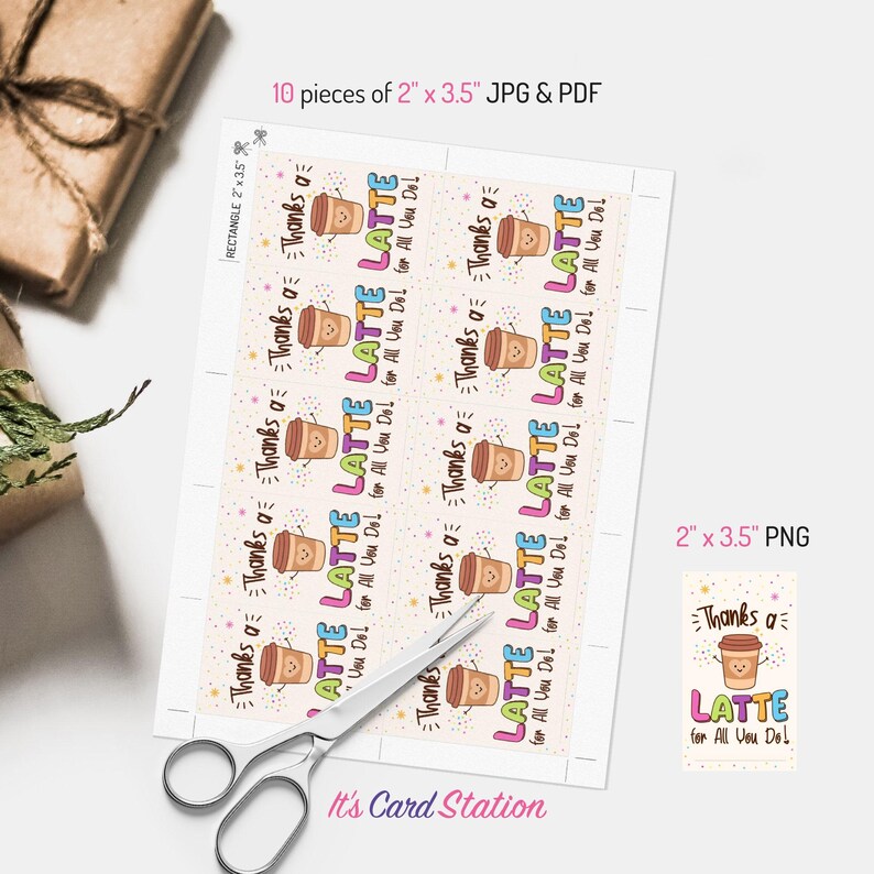 Thanks A Latte Gift Tag Printable: Teacher, Nurse, Volunteer (digital ...