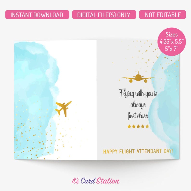 Flight Attendant Day Card Printable, First Class Appreciation Note ...