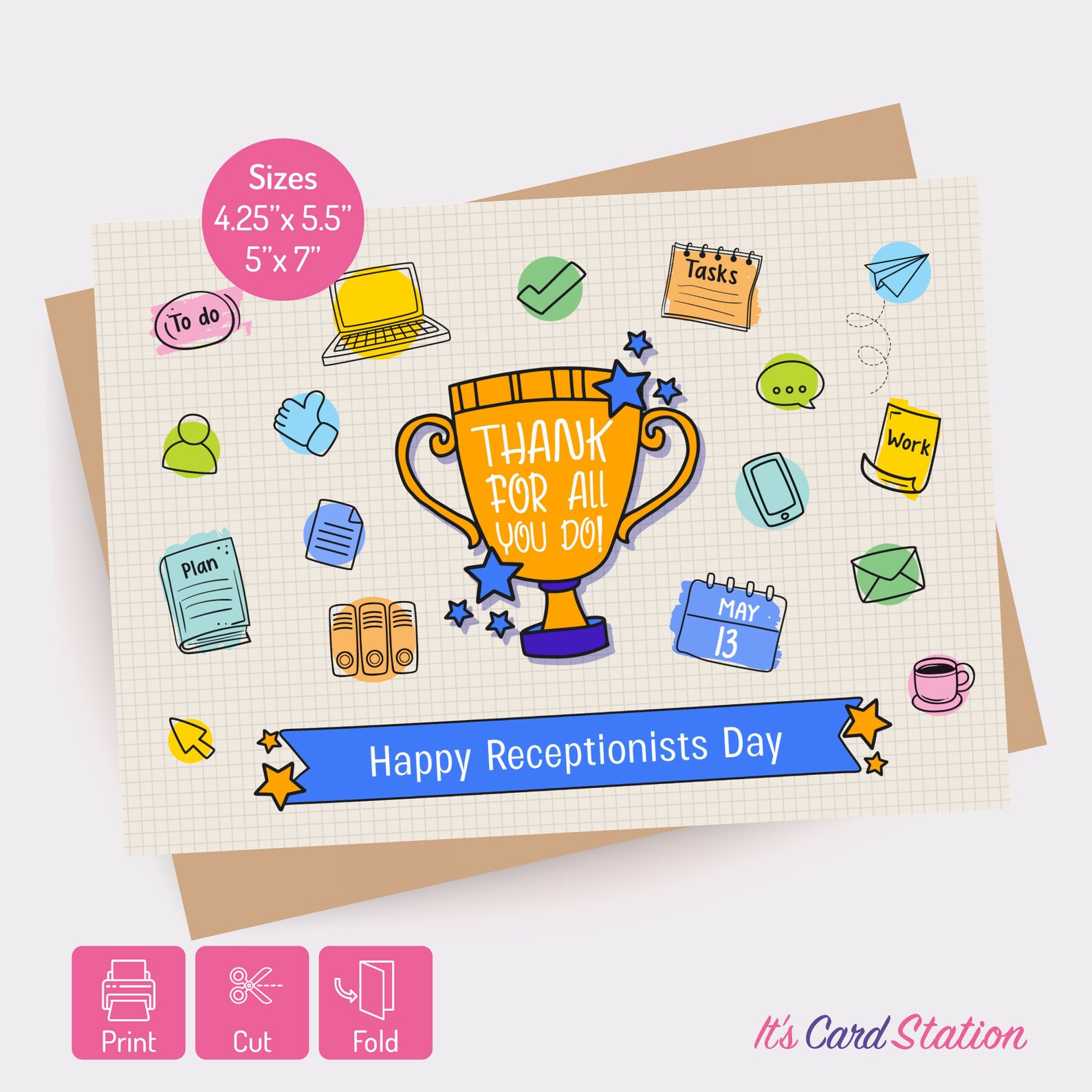 Printable Receptionist Thank You Card: Employee Appreciation (digital ...