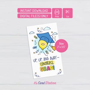 Printable Graduation Gift Tags, Balloon Grad Favor, Set of 5 (digital ...