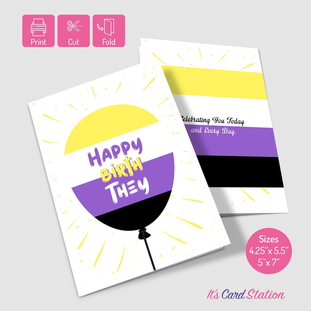 Happy Birth They Non-binary Birthday Card (digital Download) - Etsy