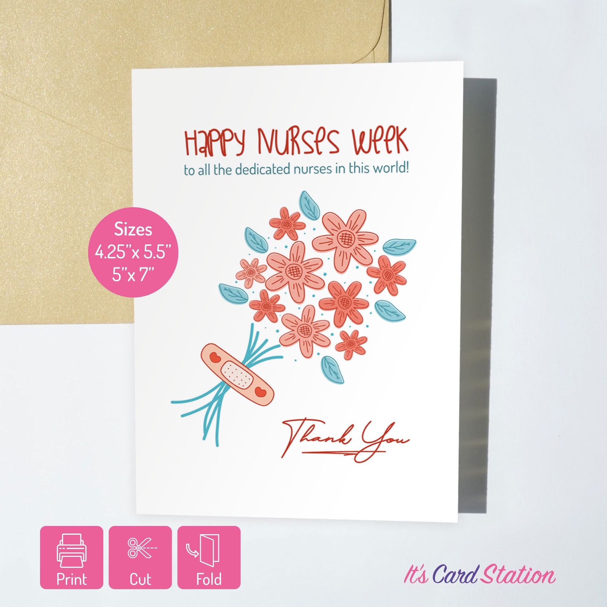 Nurses Week Thank You Card: Printable Floral Design (digital Download ...