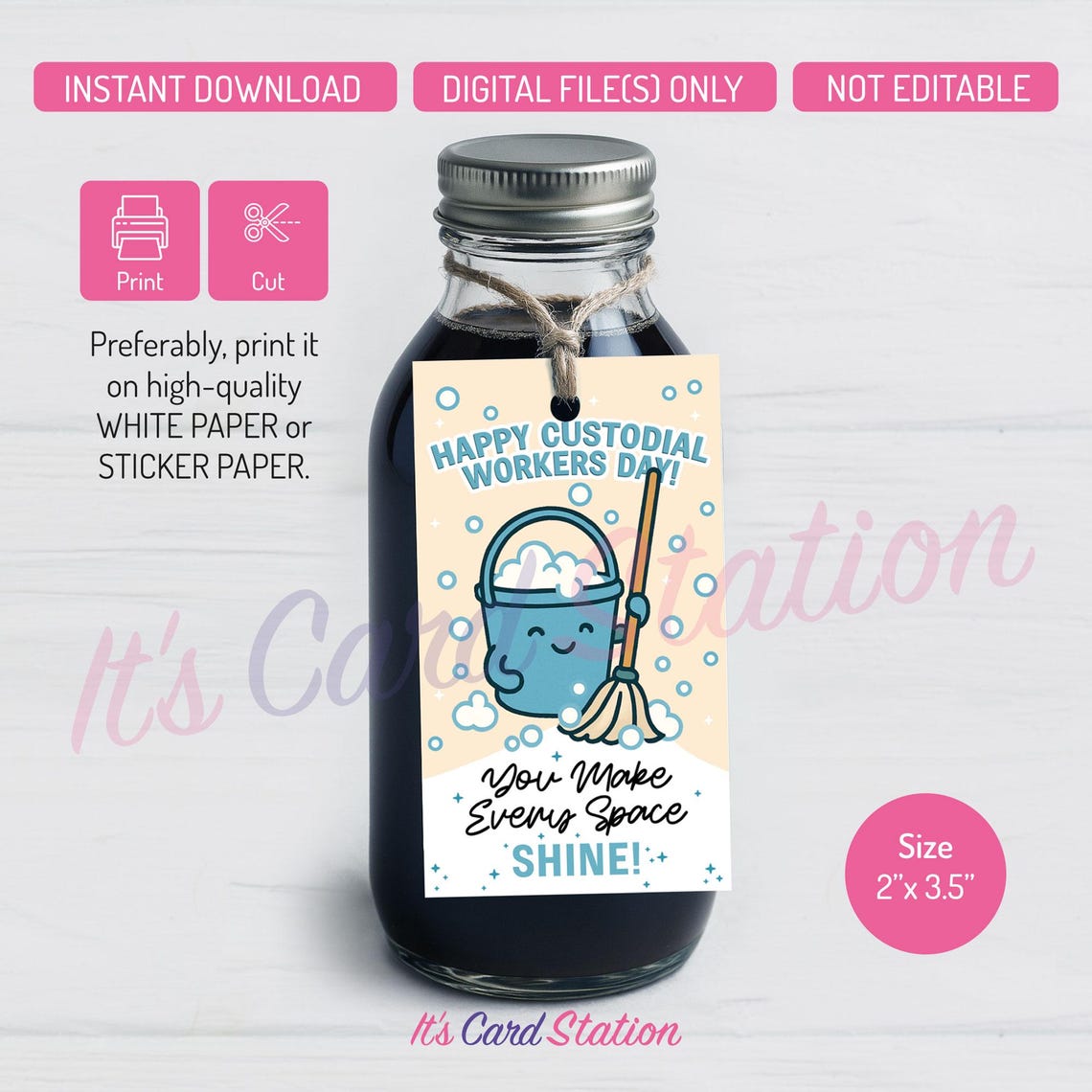 Custodian Appreciation Gift Tag: Printable Thank You (digital Download ...