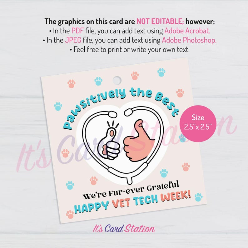 Vet Tech Appreciation Gift Tags: Paw Print Designs (digital Download ...