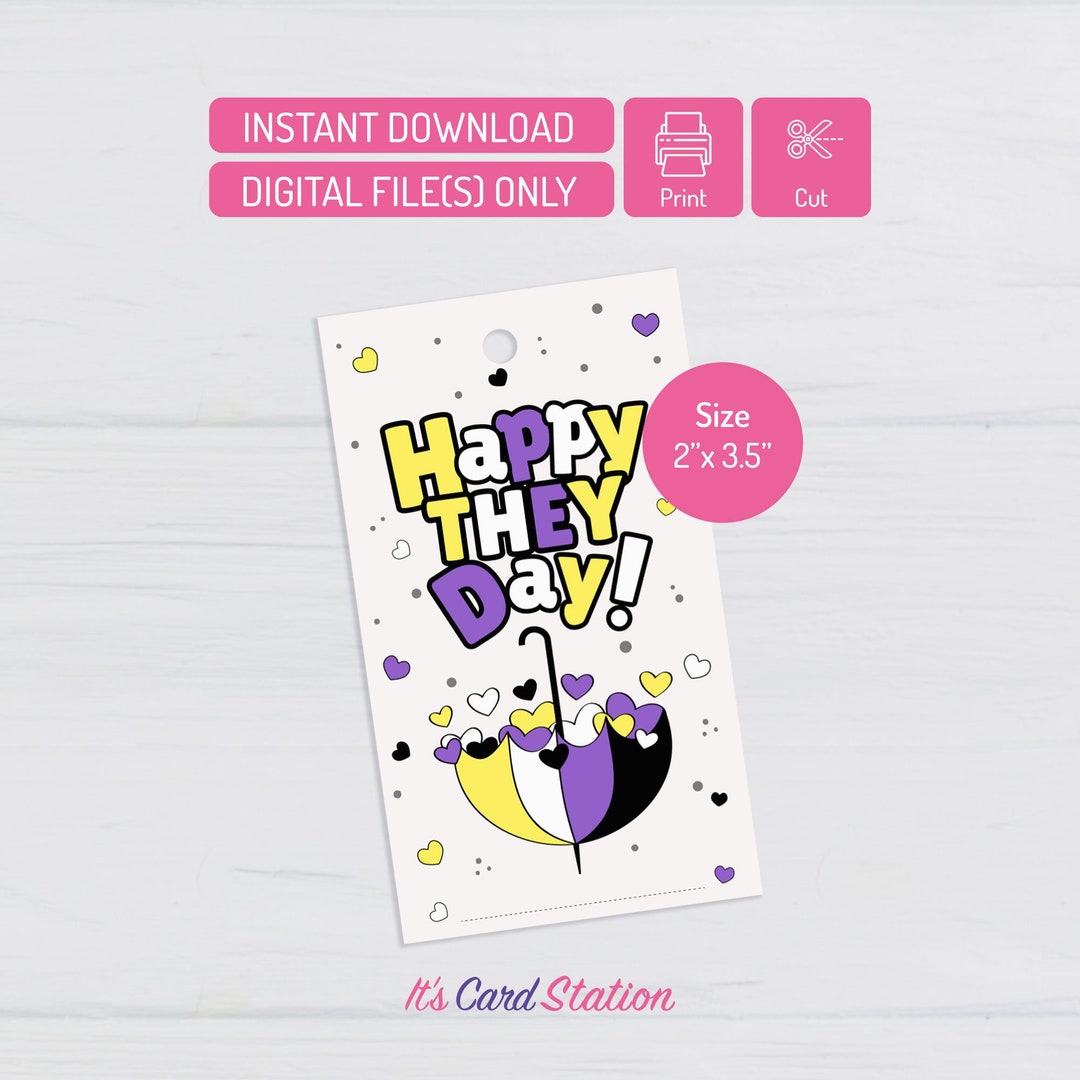 Non-binary Day Gift Tag - Printable Non Binary Day Cookie Tag - Happy They Day Gift Tag ...