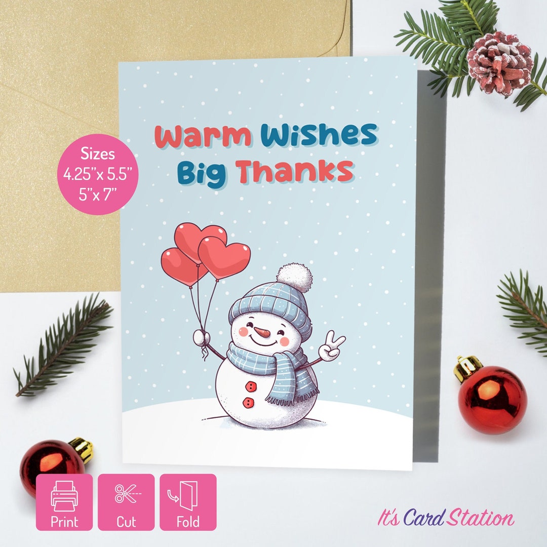 Printable Snowman Card for Fun Holiday Thanks and Merry Christmas ...