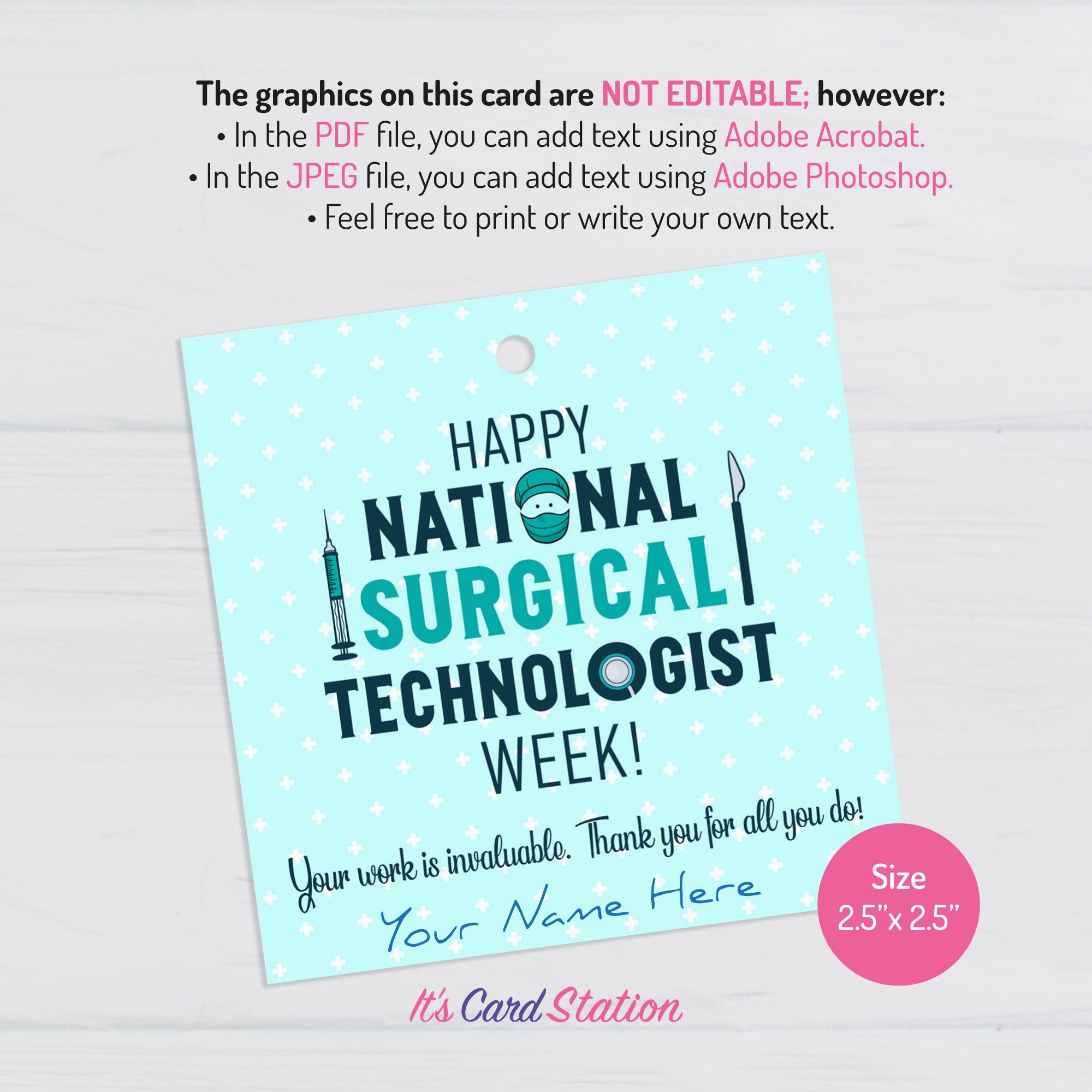 Printable Surgical Tech Gift Tags: Appreciation Thank You (digital ...