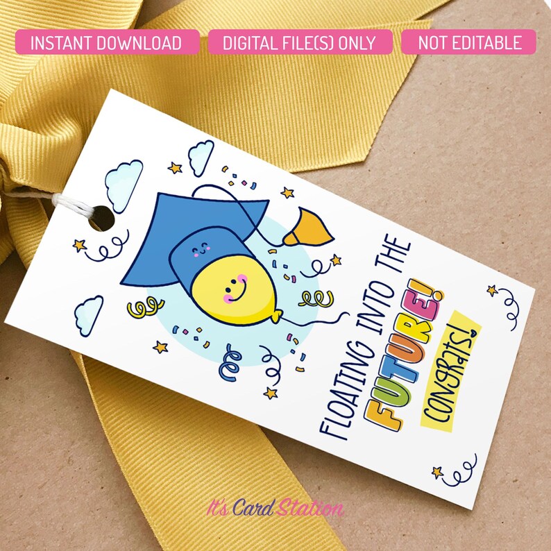 Printable Graduation Gift Tags, Balloon Grad Favor, Set of 5 (digital ...