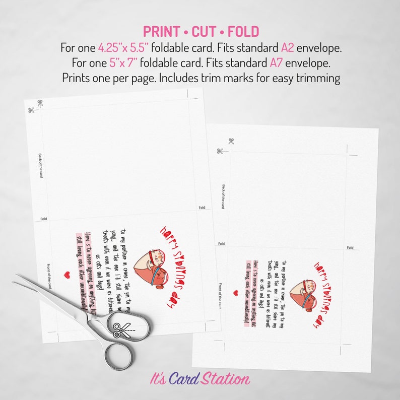 Cute Happy Siblings Day Card Printable Sibling Card for Brother / for ...