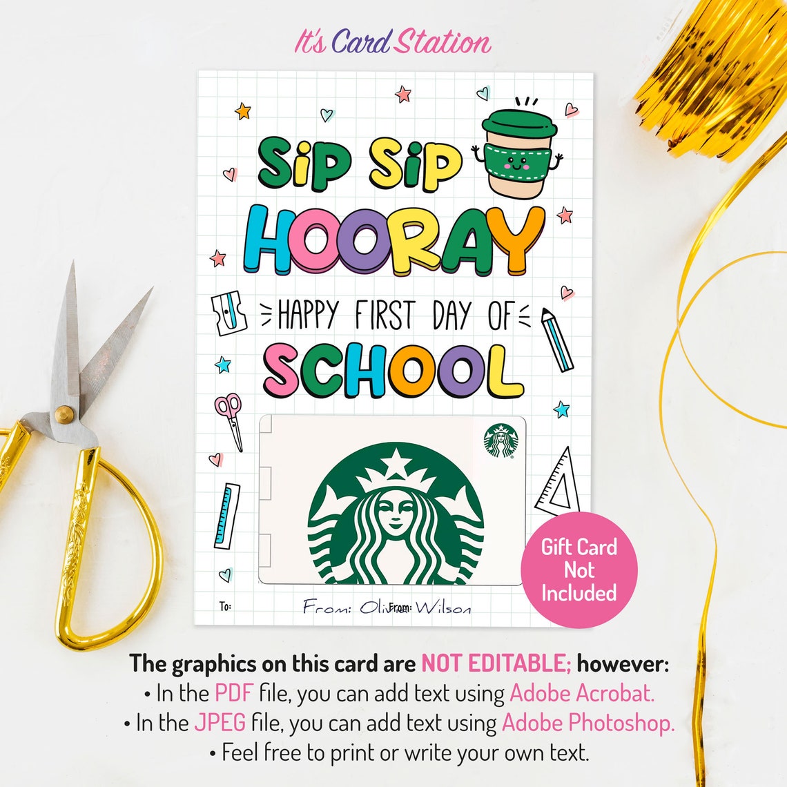 First Day of School Teacher Gift Card Holder, Sip Sip Hooray (printable ...