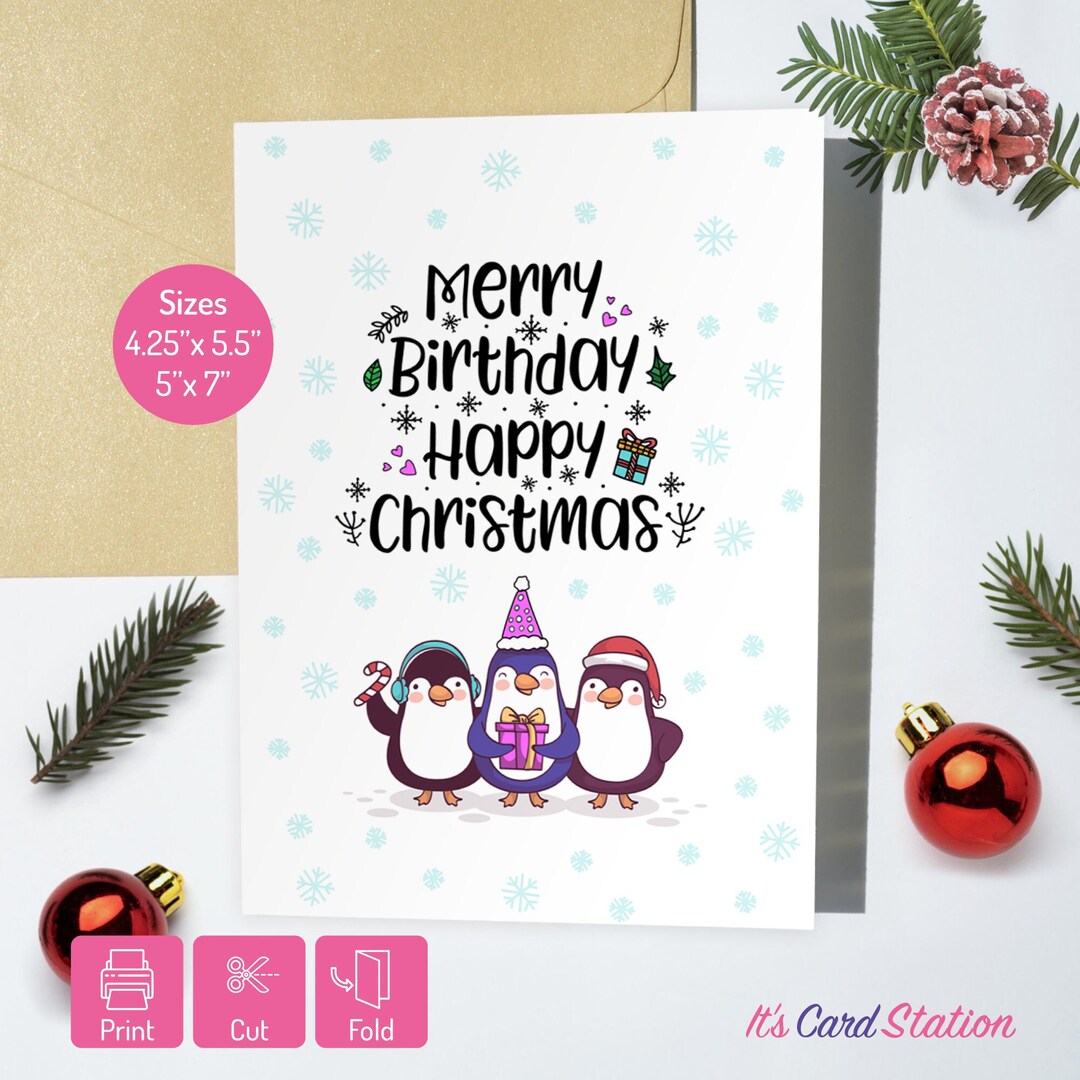 Printable Penguin Birthday and Christmas Card (digital Download) - Etsy