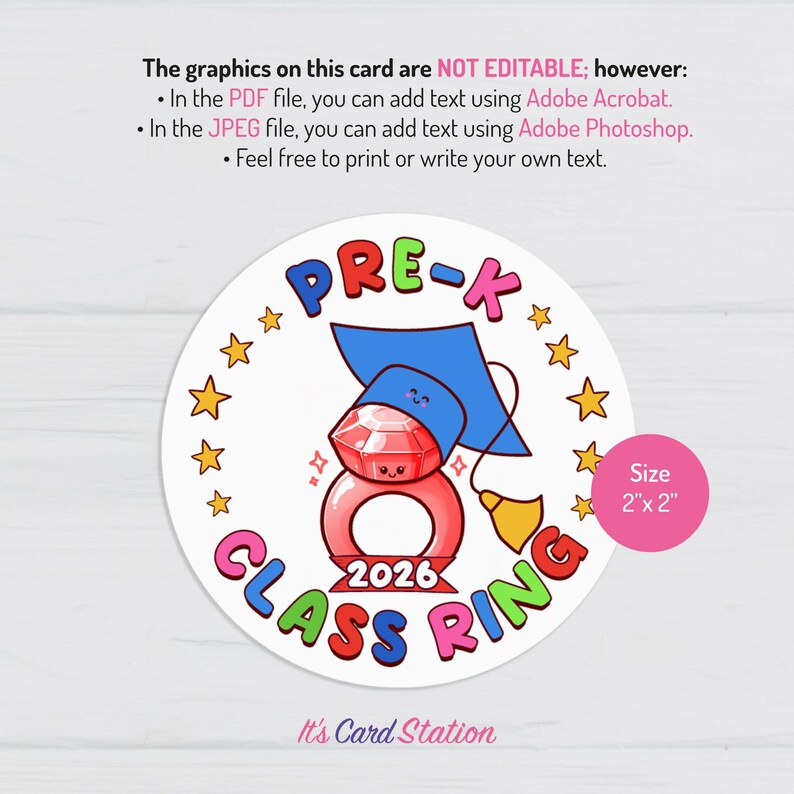 Pre-k Class Ring Pop Labels 2026 Graduation Favor Tags (digital ...
