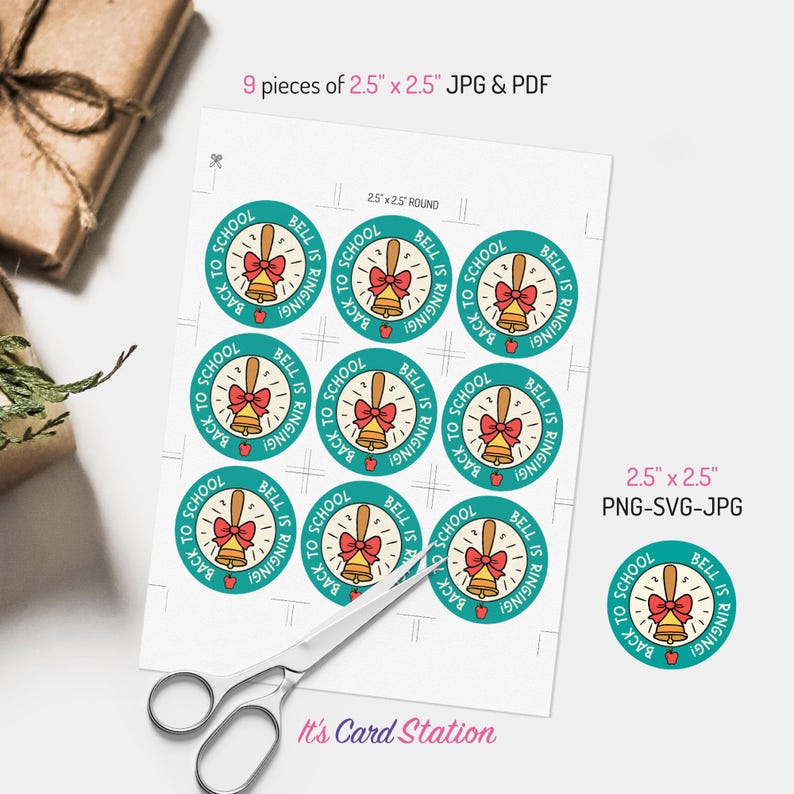Back to School Bell Gift Tag: Printable Teacher & Student Stickers ...