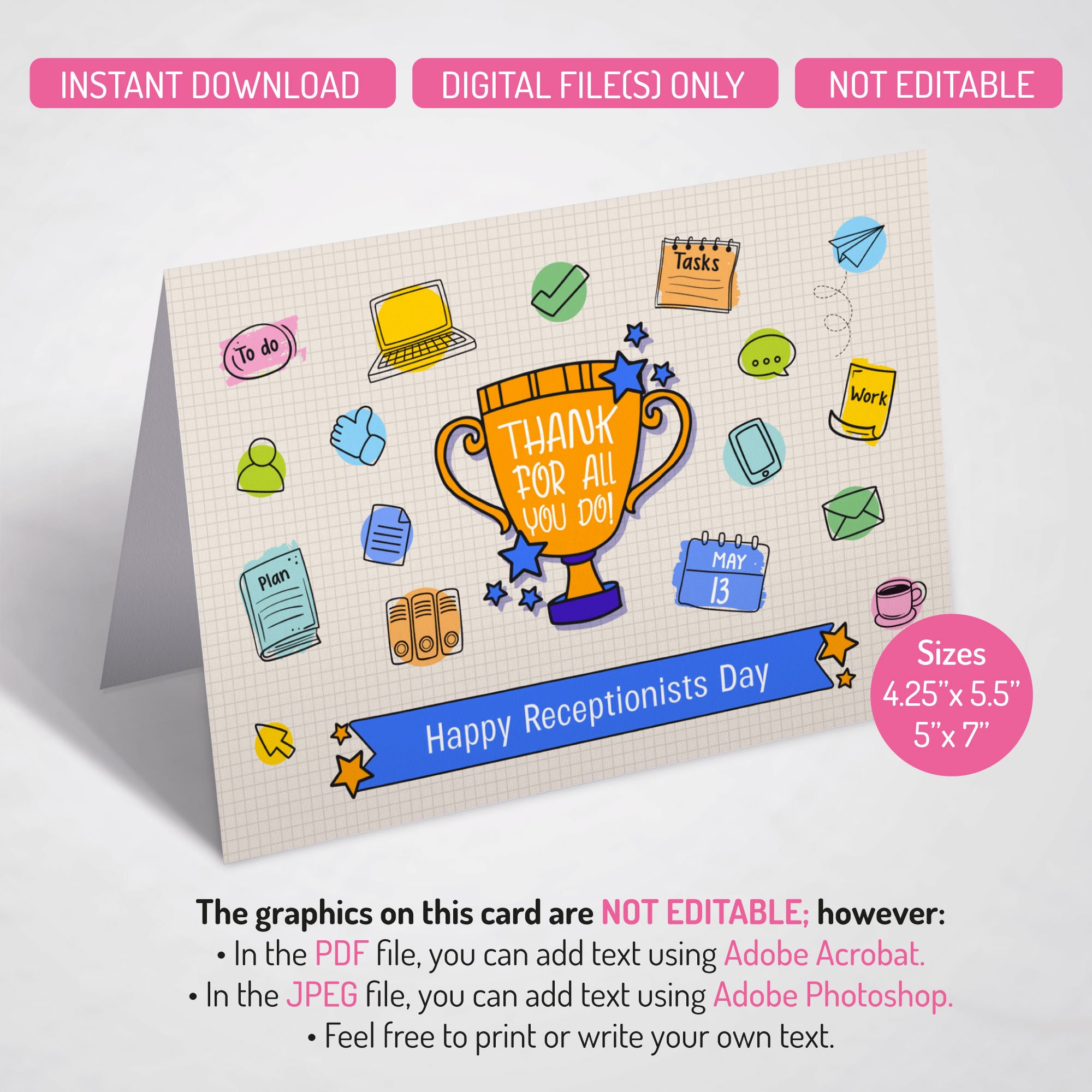 Printable Receptionist Thank You Card: Employee Appreciation (digital ...