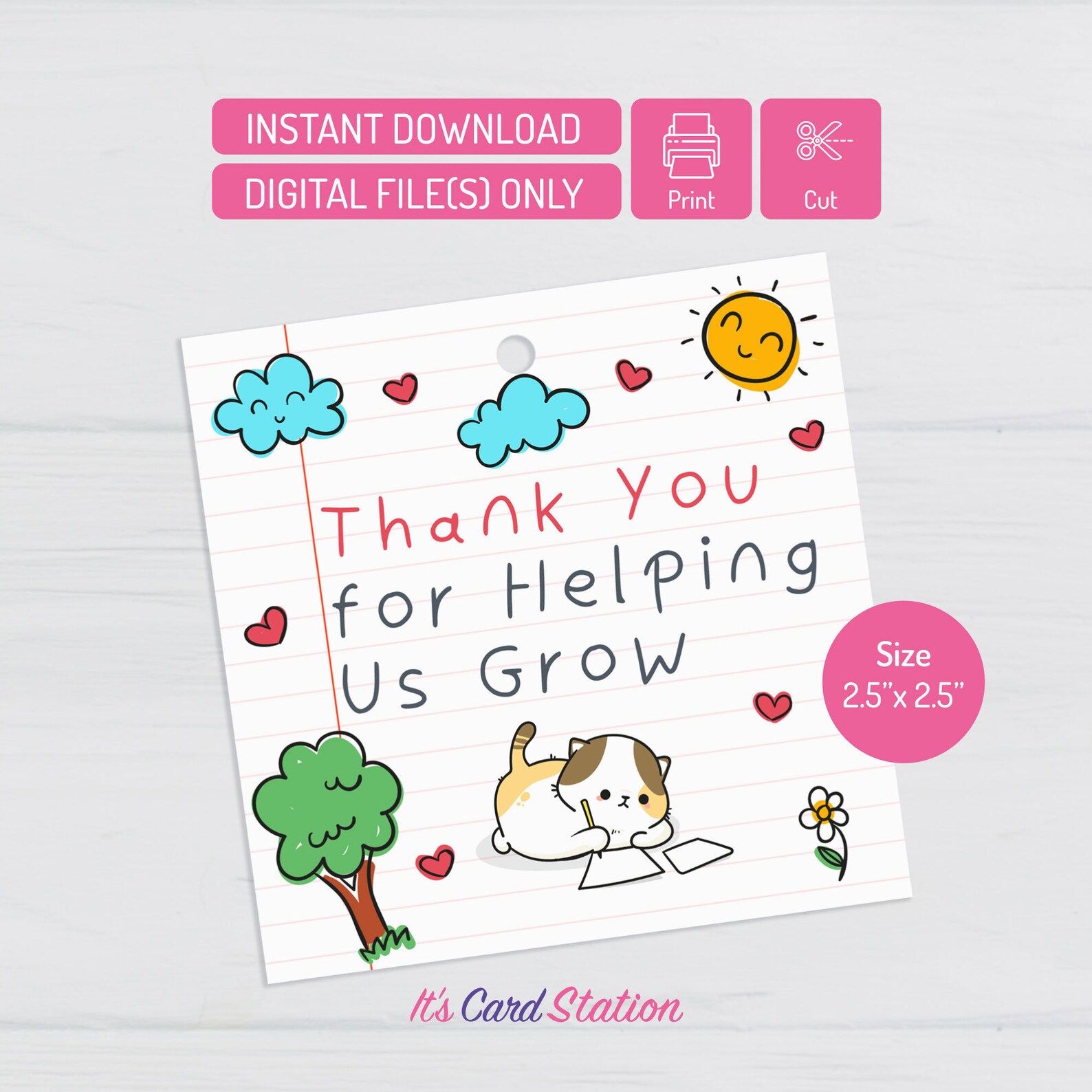 Cute Teacher Appreciation Gift Tag With Cat Design - Printable Teacher ...