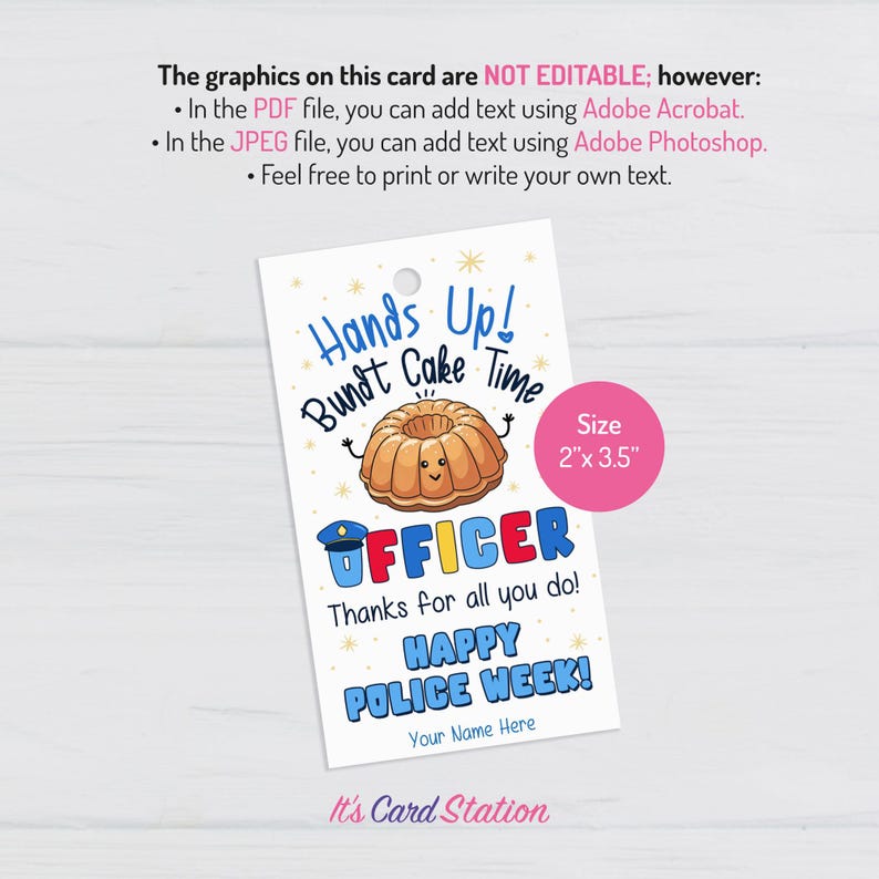 Police Week Bundt Cake Gift Tag: Officer Appreciation (digital Download ...