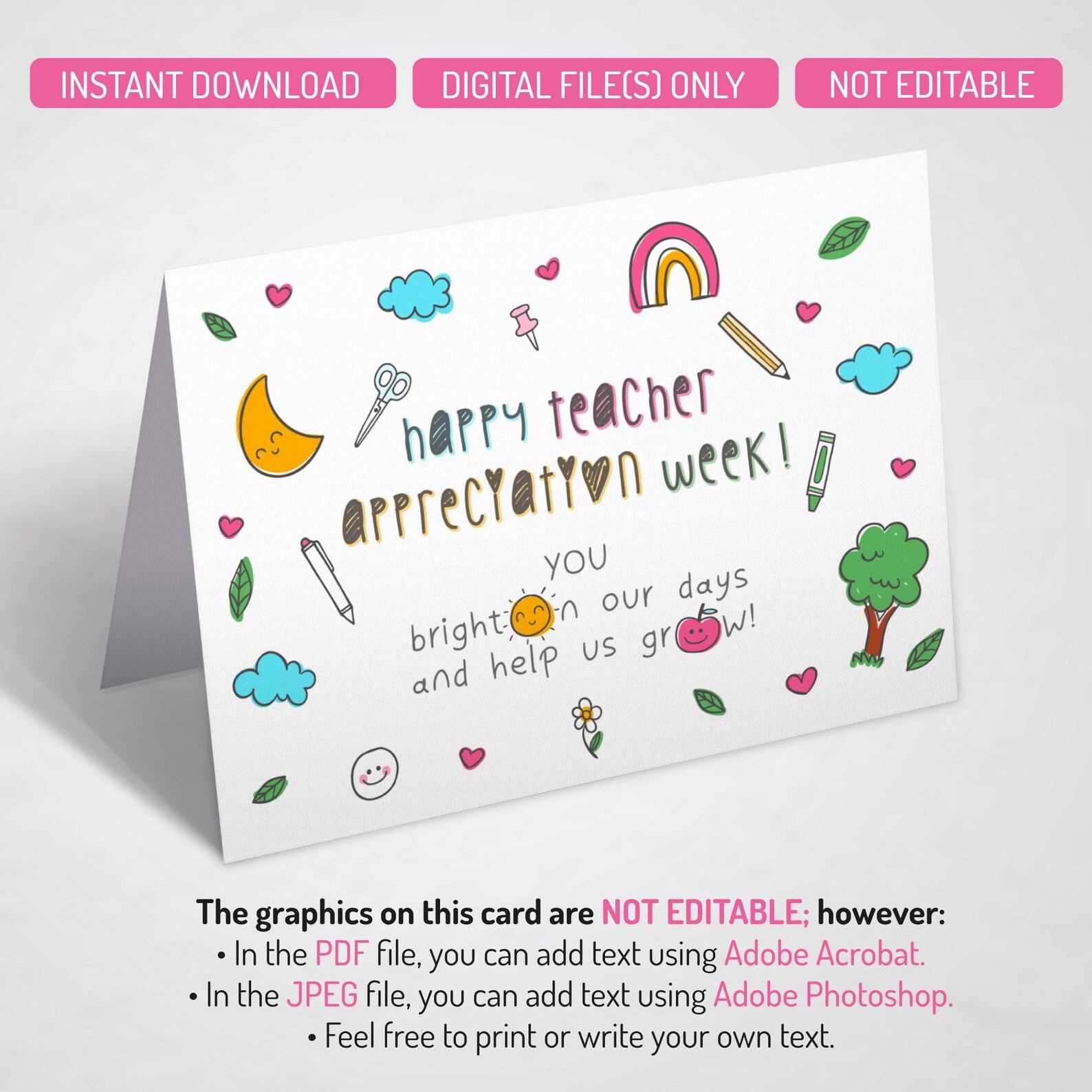 Teacher Appreciation Card: Printable Thank You Gift (digital Download ...