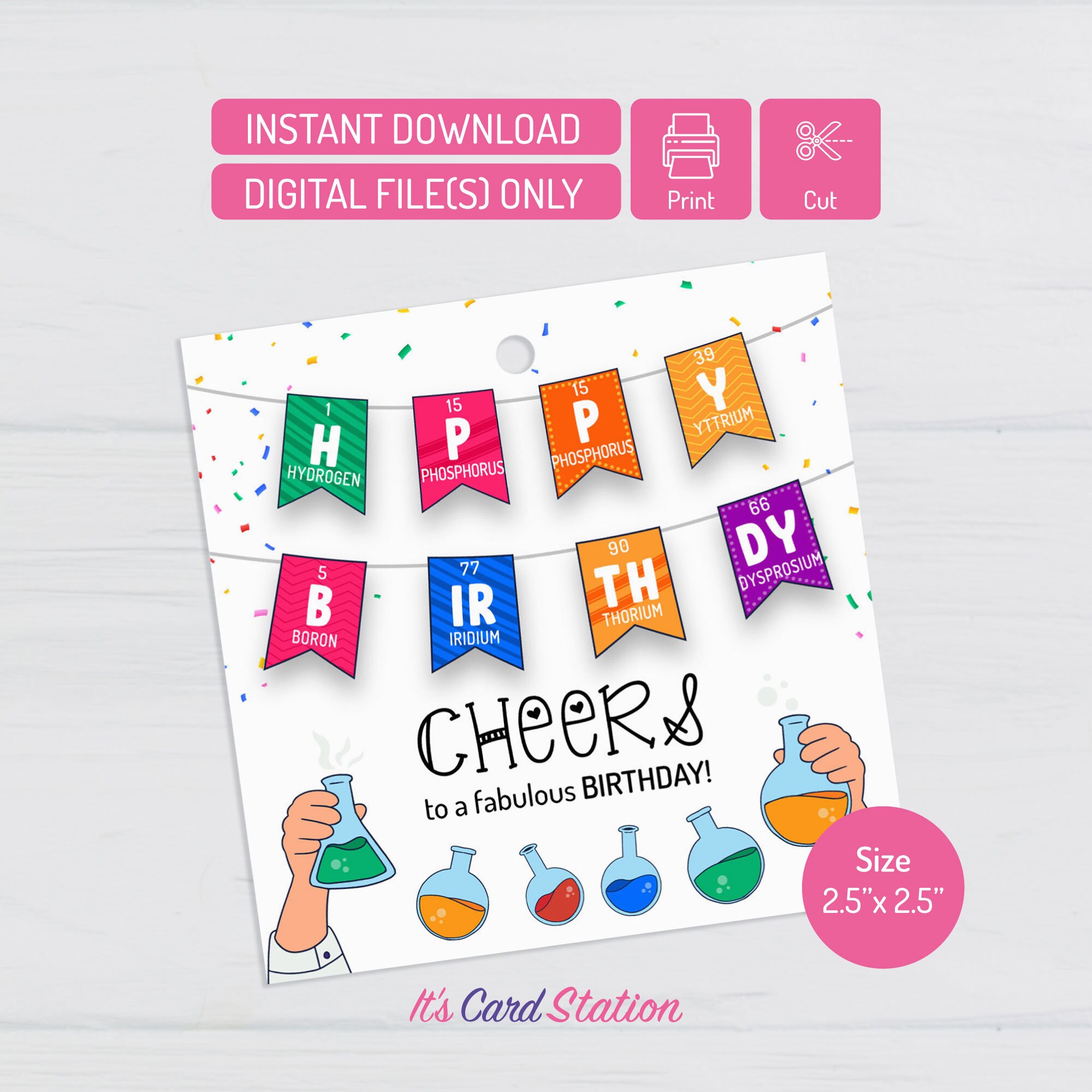 Printable Happy Birthday Gift Tag, Periodic Table Elements Science ...