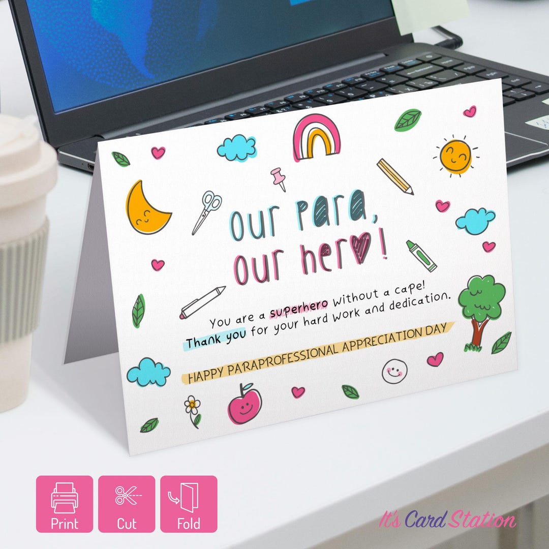 Paraprofessional Appreciation Day Card Printable - Teacher Aide Thank ...