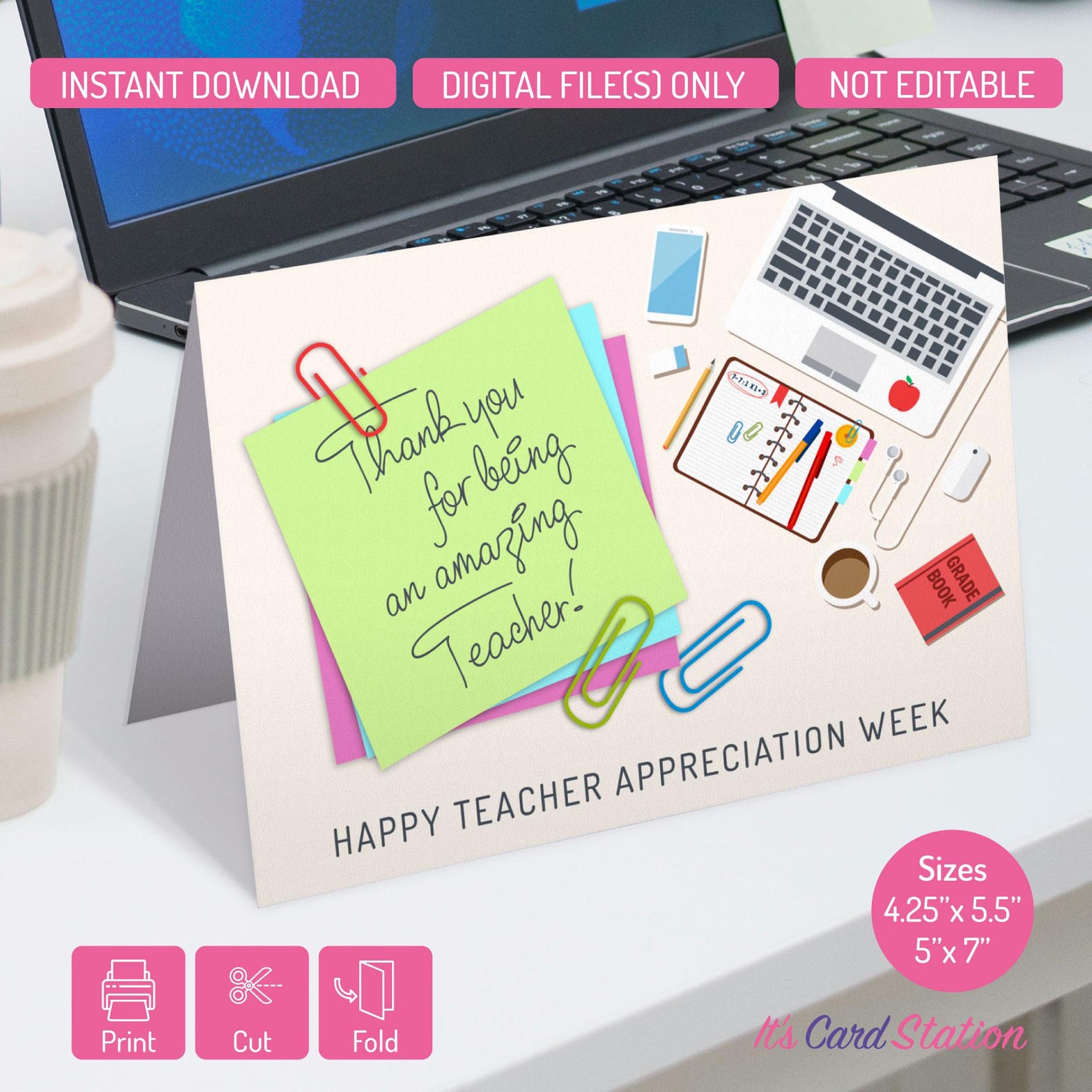 Teacher Appreciation Thank You Card: Printable Gift (digital Download ...