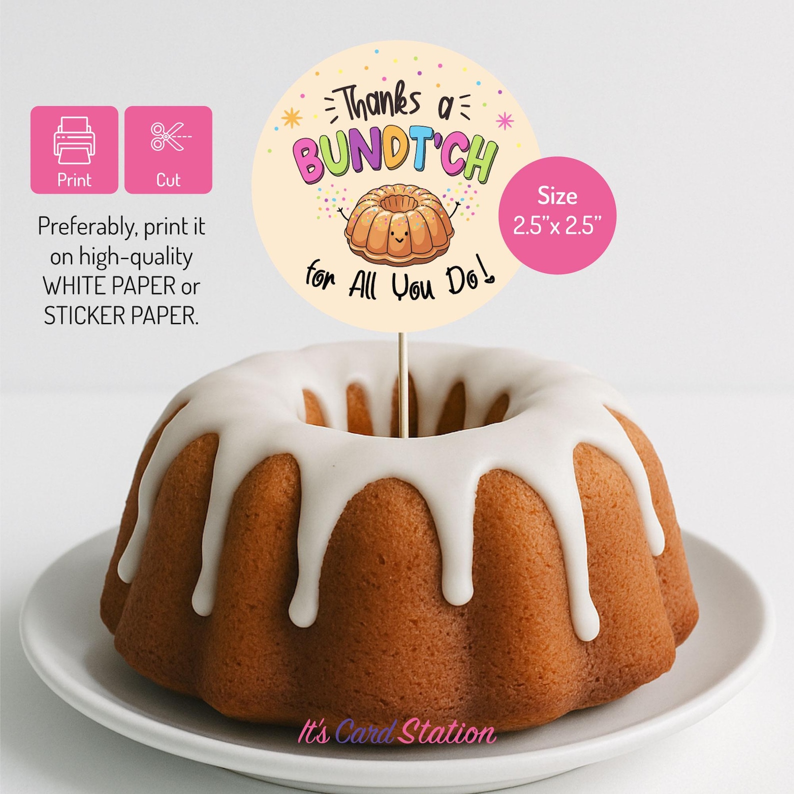 Bundt Cake Gift Tag Printable – Nurse, Teacher, Volunteer, Friend ...