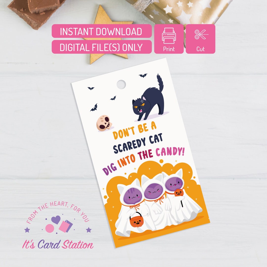 Digital Printable Scaredy Cat Halloween Trick or Treat Gift Tags | 2"x3 ...