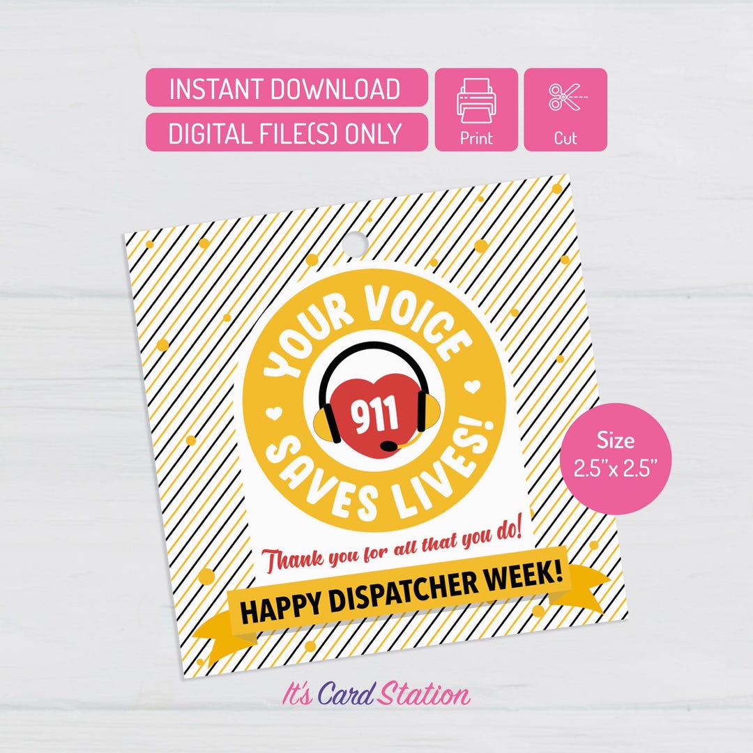 911 Dispatcher Appreciation Gift Tag Printable, Dispatcher Week Thank ...