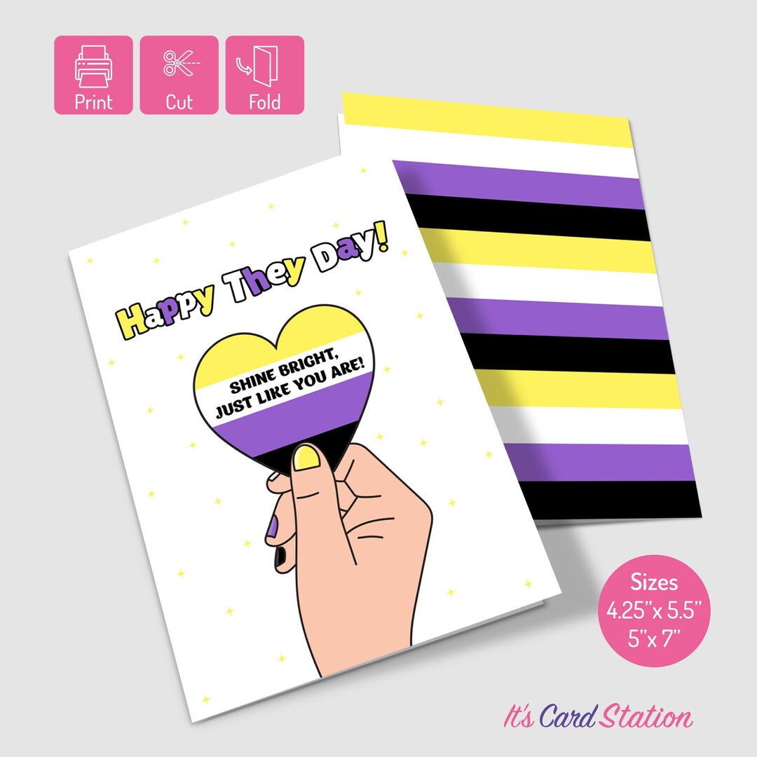 Non-binary Day Card: "happy They Day!" Printable (digital Download) - Etsy
