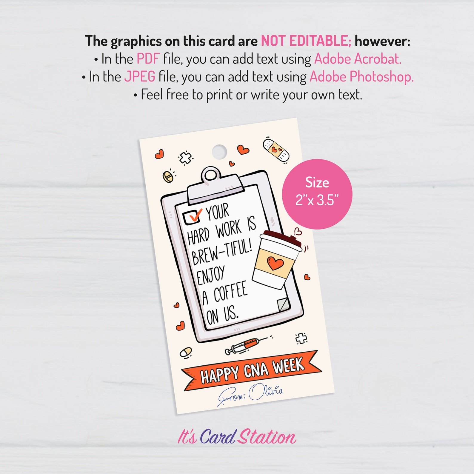 CNA Week Gift Tag, Printable CNA Coffee Gift Tag, Certified Nursing ...