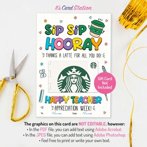 Printable Teacher Appreciation Gift Card Holder - Sip Sip Hooray Thanks ...