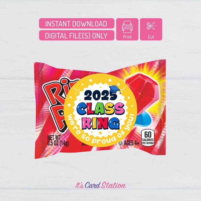 Class Ring Pop Graduation Favor Tag for Kids, Printable Pre-k ...