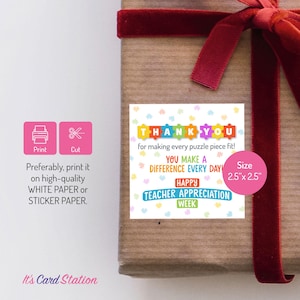 Puzzle Thank You Tag: Teacher Appreciation Gift (digital Download) - Etsy