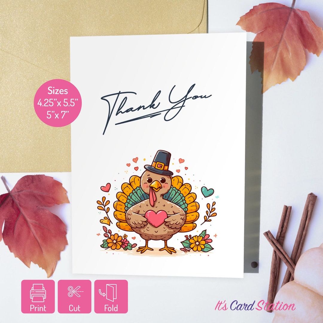 Printable Thanksgiving Cute Thank You Card Template Cute Turkey ...
