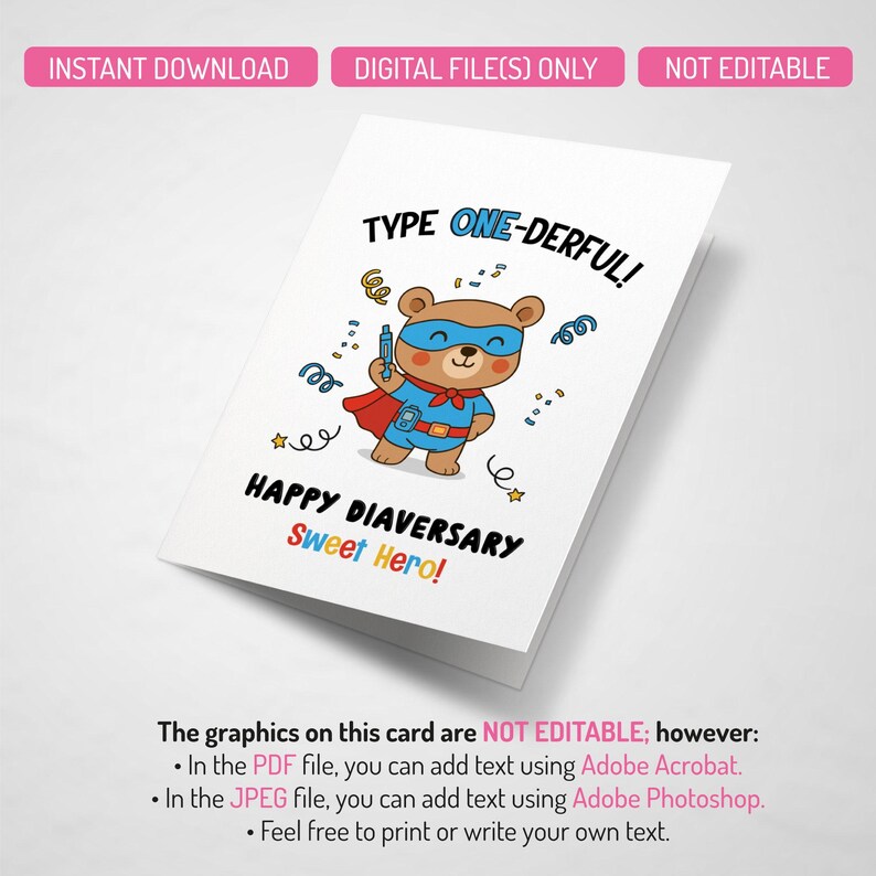 T1D Diaversary Card for Kids: Superhero Bear (digital Download) - Etsy